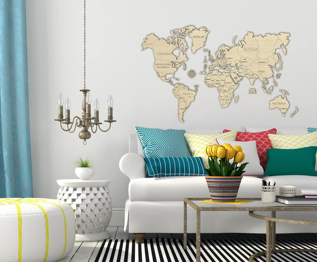 Drewniana Mapa Świata na ścianę 120 x 80 cm > Puzzle 3D | Zabawki dla ...